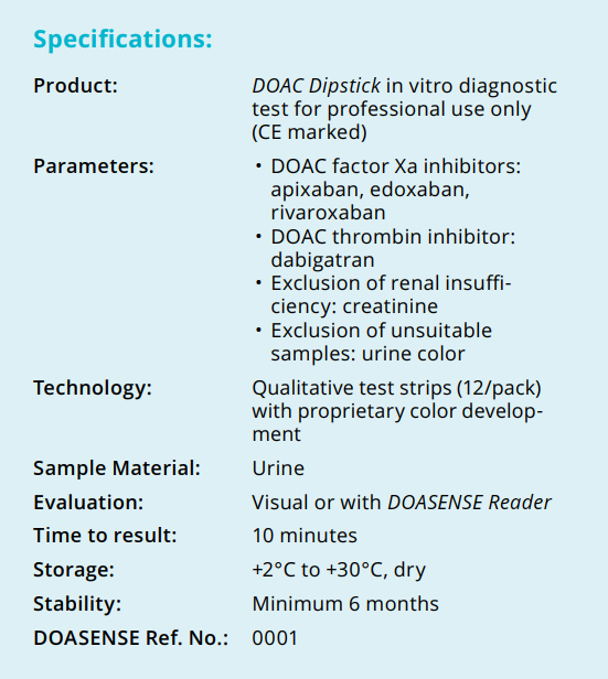 DOASENSE point-of-care urine test DOAC Dipstick for direct oral ...